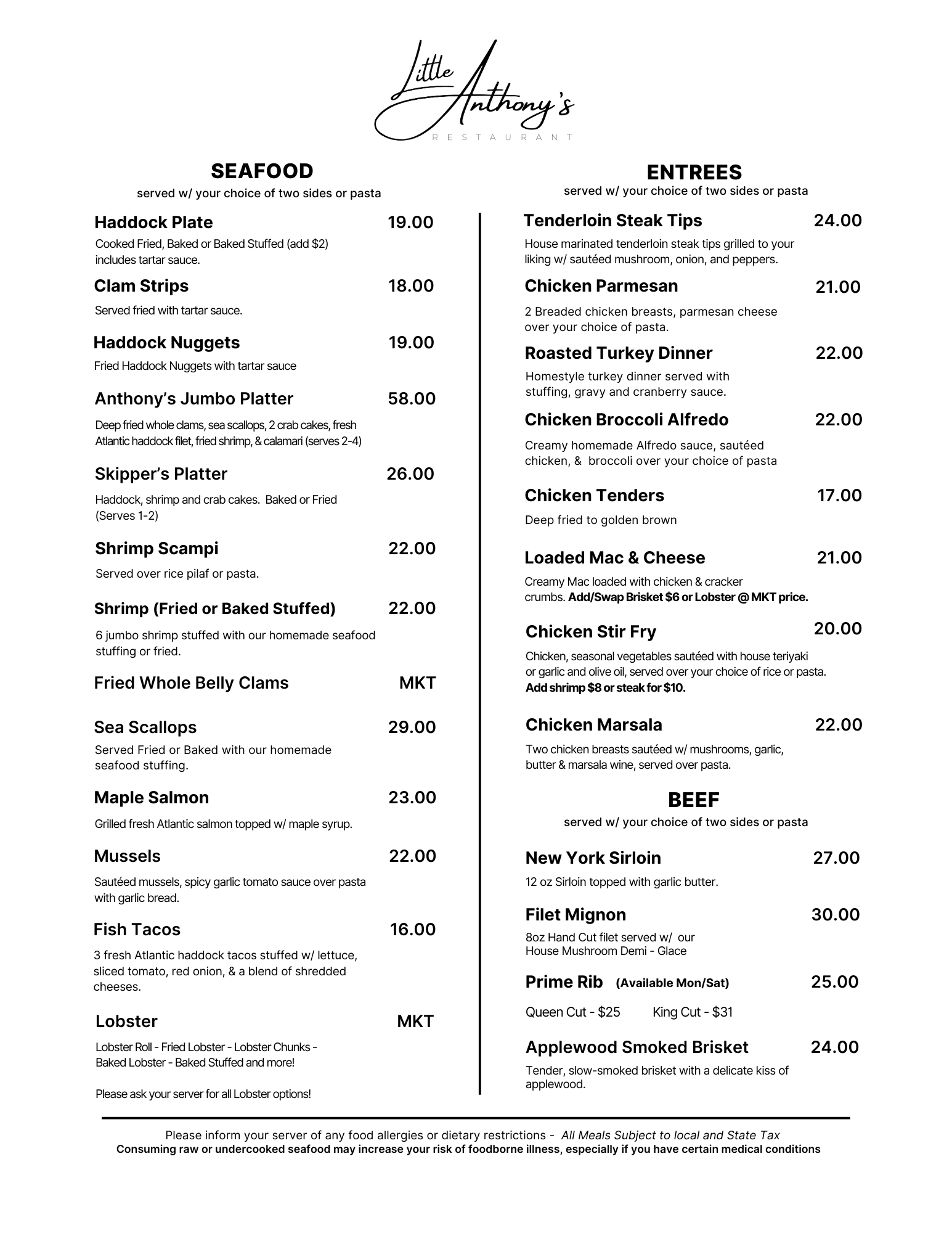 Menu – Little Anthony's Restaurant